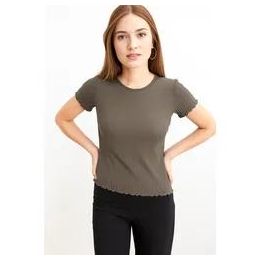 Rundhalsshirt Only "ONLEMMA S/S SHORT TOP NOOS JRS", Damen, Gr. XL, grün (falcon), Jersey, Obermaterial: 65% Polyester, 30% Viskose, 5% Elasthan, unifarben, regular fit kurz, Rundhals, gewellter Abschluss, Shirts, Rundhals, modisch, regular fit, gewellter Abschluss, unifarben