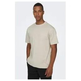 Only & Sons Rundhalsshirt ONLY & SONS "ONSFRED RLX SS TEE", Herren, Gr. XL, silber (silber linin), Single Jersey, Obermaterial: 100% Baumwolle, unifarben, loose fit normal, Rundhals, Shirts