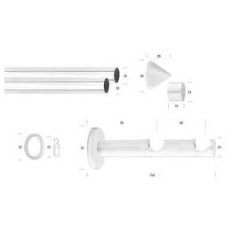 Gardinenstange Garesa "WHITE", weiß, L:230cm Ø:20mm, Eisen, Gardinenstangen, Vorhanggarnitur, verlängerbar, Wandmontage, Endknopf Spitze