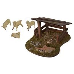 Krippen-Zubehör ALFRED KOLBE "Schafunterstand und 4 Schafe, Weihnachtsdeko", braun, H:10cm, Holzwerkstoff, Polyresin (Kunststein), Dekofiguren