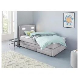 Boxbett Inosign "Luan", grau (platinum), B:127cm L:211cm, Komplettbetten, Boxspringbett, Schubkästen, LED-Beleuchtung und Topper, in Breite 120 cm und 180 cm