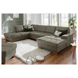 Wohnlandschaft Home Affaire "Puccini U-Form", braun (savannah), B:340cm H:86cm T:224cm, Luxus-Microfaser (100% Polyester);Luxus-Microfaser ALTARA NUBUCK (100% Polyester);Luxus-Microfaser Lederoptik (100% Polyester), Sofas, mit Federkern, Sitztiefenverstellung, Kontrastnaht
