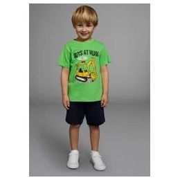 Shirt & Shorts Kidsworld "2tlg. Set T-Shirt+Sweatbermudas", Jungen, Gr. 104/110, grün (grün, marine), Interlock, Obermaterial: 100% Baumwolle. Obermaterial Hose: 100% Baumwolle, bedruckt, KOB Set-Artikel, BOYS AT WORK