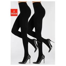 Strickstrumpfhose Lascana, Damen, Gr. 32/34, schwarz (2x schwarz), Obermaterial: 70% Baumwolle, 28% Polyamid, 2% Elasthan, uni, elastisch, Strumpfhosen, aus trageangenehmer Baumwollmischung, Topseller