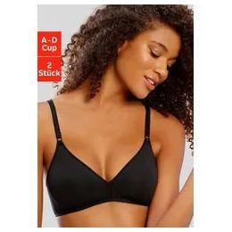 Bralette-BH Petite Fleur, Damen, Gr. 80, Cup B, schwarz (schwarz, wei&szlig;), Jersey, Obermaterial: 95% Baumwolle, 5% Elasthan, Basic, BHs BH-Set Bralette B&uuml;gelloser-BH, ohne B&uuml;gel, Baumwollqualit&auml;t, Packung