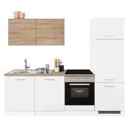 Küchenzeile KOCHSTATION "KS-Visby", weiß (küche: weiß, korpus: weiß, arbeitsplatte: eiche sonoma), B:240cm T:60cm, Komplettküchen-Sets, mit E-Geräten, Breite 240 cm inkl. Kühlschrank