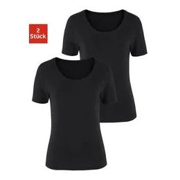 T-Shirt Vivance "aus elastischer Baumwoll-Qualit&auml;t", Damen, Gr. 40/42, schwarz, Single Jersey, Obermaterial: 95% Baumwolle, 5% Elasthan, unifarben, Basic, bequem normal, tiefer Rundhals, Shirts T-Shirt