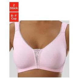 Soft-BH Petite Fleur, Damen, Gr. 85, Cup C, rosa (rosa, wei&szlig;), Jersey, Obermaterial: 90% Baumwolle, 5% Elasthan, 5% Polyamid, BHs Soft-BH, ohne B&uuml;gel mit Spitzen-Details