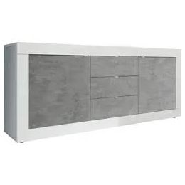 Sideboard Inosign "Basic Breite 210 cm, Kommode 2 Türen, 3 Schubkästen, Anrichte", weiß (weiß hochglanz lack, beton, optik), B:210cm H:86cm T:43cm, Sideboards, Metallgriff, moderne Rahmenoptik, viel Stauraum, Farbauswahl