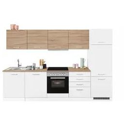 Küchenzeile KOCHSTATION "KS-Visby", weiß (küche: weiß, korpus: weiß, arbeitsplatte: eiche sonoma), B:300cm T:60cm, Komplettküchen-Sets, mit E-Geräten, Breite 300 cm inkl. Kühlschrank