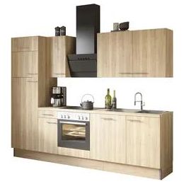 Küche Optifit "Klara", braun (küche: natur, front: wildeiche, korpus: wildeichefarben, arbeitsplatte: wildeichefarben), B:270cm T:60cm, Komplettküchen-Sets, Breite 270 cm, wahlweise mit E-Geräten