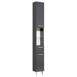 Hochschrank SAPHIR "Quickset Badschrank 25 cm breit, 2 Türen, 2 Nischen, 1 Schublade", grau (anthrazit, anthrazit glanz), B:25cm H:195,5cm T:20cm, Spanplatte, Schränke, Bad-Hochschrank, Badezimmer-Hochschrank inkl. Türdämpfer, Griffe in Chrom glänzend