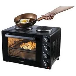 Hanseatic Kleinküche "97530243 HMO366BKB", schwarz, B:51cm H:37cm T:42cm, Minibacköfen, mit Doppelkochplatte, Back- und Krümelblech, Grillrost, 36L Garraum