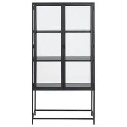 Glasvitrine Actona GROUP, schwarz (esche schwarz, matt schwarz), B:77cm H:150cm T:35cm, Melamin, Metall, Schränke, mit Glastüren und Metallrahmen, 3 Einlegeböden, B: 77 x H: 150 cm