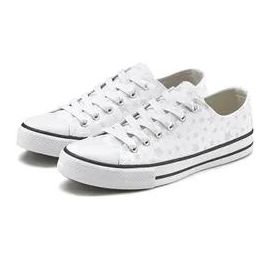 Sneaker Lascana, Damen, Gr. 36, weiß, Obermaterial: 100% Textilmaterial. Futter: 100% Textilmaterial. Decksohle: 100% Textilmaterial. Laufsohle: 100% Synthetik, gemustert, Schuhe, mit Sternenprint in Glitzer-Optik, Freizeitschuh, Schnürhalbschuh