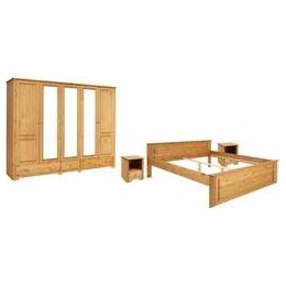 Schlafzimmer-Set Home Affaire "Hugo", beige (natur geölt), B/H: 180cm x 200cm, Schlafzimmermöbel-Sets, Bett 180x200 cm, 5-trg Kleiderschrank und 2 Nachttische, Topseller