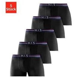 H.I.S. Boxer H.I.S "Boxershorts f&uuml;r Herren", Herren, Gr. L (6), 5 Stk., schwarz, Jersey, Obermaterial: 95% Baumwolle, 5% Elasthan, unifarben, Unterhosen, mit Streifen und Markenlogo im Bund