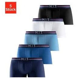 H.I.S. Hipster H.I.S, Herren, Gr. L (6), 5 Stk., blau (navy, blau, hellblau, wei&szlig;, schwarz), Jersey, Obermaterial: 95% Baumwolle, 5% Elasthan, unifarben, k&ouml;rpernah, Unterhosen, knapp sitzende Boxershorts mit Streifen aus Baumwollmischung