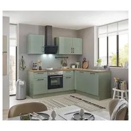 Winkelk&uuml;che BASIC BY BALCULINA "Marsi", gr&uuml;n (k&uuml;che: gr&uuml;n, front: schilfgr&uuml;n, korpus: schilfgr&uuml;n, arbeitsplatte: san remo eichefarben), B:220cm H:211cm T:60cm, Komplettk&uuml;chen-Sets, K&uuml;chenzeile, Stellma&szlig;e 220x175 cm, wahlweise mit E-Ger&auml;ten, Soft-Close-Funktion