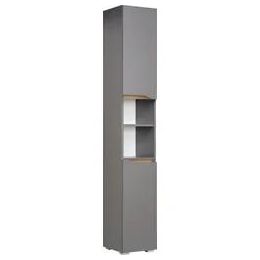 Hochschrank SAPHIR "Quickset Badschrank 30 cm breit, 2 Türen, 1 Nische, 2 Einlegeböden", grau (quarzgrau matt touch, akzent riviera eiche quer nb), B:30cm H:185,5cm T:33cm, Spanplatte, Schränke, Bad-Hochschrank Hochschrank, Badezimmer-Hochschrank inkl. Türdämpfer, grifflos