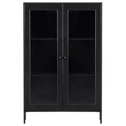 Vitrine Woood "Xam", schwarz, B:100cm H:155cm T:40cm, FSC-zertifizierter Holzwerkstoff, Schränke, aus Kiefernholz, Breite 100 cm