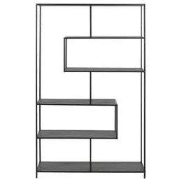Bücherregal Actona GROUP, schwarz (esche schwarz, matt schwarz), B:114cm H:185cm T:35cm, Melamin, Metall, Regale, Metallgestell, modernes Design, 5 Einlegeböden, asymmetrische Details