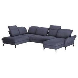 Sit & More Wohnlandschaft SIT & MORE "Leandro U-Form", blau (tiefblau), B:363cm H:88cm T:242cm, 90% Polyester, 10% Polyamid, Sofas, Wahlweise mit Bett-, Kopfteil - und Armlehnfunktion, sowie Bettkasten