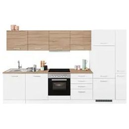 Küchenzeile KOCHSTATION "KS-Visby", weiß (küche: weiß, korpus: weiß, arbeitsplatte: eiche sonoma), B:330cm T:60cm, Komplettküchen-Sets, mit E-Geräten, Breite 330 cm inkl. Kühlschrank und Geschirrspüler