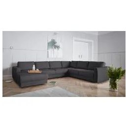 Wohnlandschaft Andas "Hobro U-Form", grau (anthrazit), B:348cm H:80cm T:270cm, Luxus-Microfaser Lederoptik (100% Polyester;Struktur grob (100% Polyester);Samtoptik (100% Polyester), Sofas, in 3 Bezugsqualitäten in vielen Farben, Design by Morten Georgsen