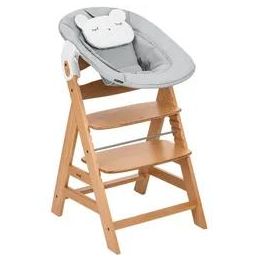 Hochstuhl hauck "Alpha Newborn Pre, Nature Grey", Baby, Gr. B/H/T: 56cm x 77cm x 48cm, 2 Stk., grau (natur gey), Baumwolle, Kunststoff, Massivholz, Polyester, Stahl, Stühle, mit Newborn Aufsatz; FSC - schützt Wald