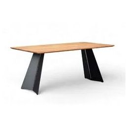 Esstisch Home Affaire "Winteregg Küchentisch, Metall-Wangengestell, Wildeiche massiv geölt", beige (natur, schwarz, natur), B:180cm H:76cm T:90cm, Tische, Baum Kante oder Schweizer Kante, erhältlich in 3 Größen und 2 Farben