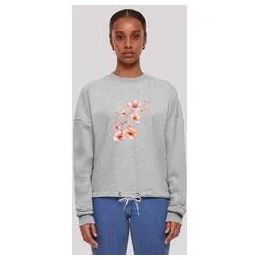 Sweatshirt F4NT4STIC "Rosa Blumenzweig 3D", Damen, Gr. S, grau (erdgrau), Obermaterial: 65% Baumwolle, 35% Polyester, oversize, Rundhals, ohne Bündchen, Sweatshirts, Premium Qualität