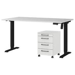 Büromöbel-Set Germania "Profi 3.0", schwarz (lichtgrau, schwarz), Schreibtisch 140cm breit Metall Spanplatte, Metall, Spanplatte, Arbeitsmöbel-Sets, Büromöbel-Set bestehend aus Schreibtisch und Rollcontainer