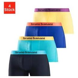 Boxer Bruno Banani "Boxershorts f&uuml;r Herren", Herren, Gr. XL, 4 Stk., bunt (gelb, t&uuml;rkis, royalblau, navy), Jersey, Obermaterial: 95% Baumwolle, 5% Elasthan, unifarben, Unterhosen, mit farbigen Marken-Schriftzug am B&uuml;ndchen