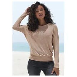 Langarmshirt Vivance "mit breitem Bund", Damen, Gr. 48/50, beige, Feinstrick, Obermaterial: 55% Polyester (REPREVE), 43% Viskose, 2% Elasthan, meliert, bequem normal, Rundhals, Shirts, aus strukturiertem Feinstrick mit Viskose
