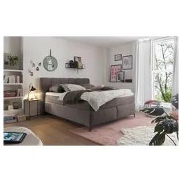 Boxspringbett "Fairfield", braun, B:204cm L:218cm, 92% Polyester, 8% Nylon, SET ONE BY Musterring, Komplettbetten, Metallfuß schwarz, Kopfteil mit Keder, Breite 160 oder 180 cm