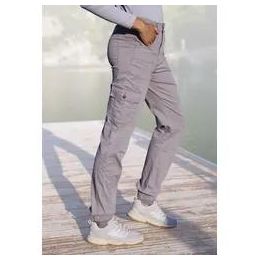 Trekkinghose Lascana ACTIVE "Cargo Jeans Optik", Damen, Gr. 46, N-Gr, grau (stone), Obermaterial: 98% Baumwolle, 2% Elasthan, unifarben, Hosen, Baumwollmix mit Cargo Taschen