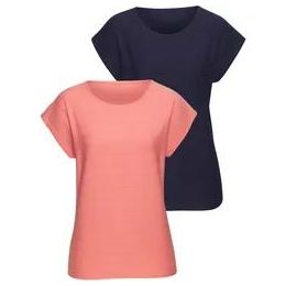 T-Shirt Vivance "mit modischer Streifenstruktur", Damen, Gr. 36/38, bunt (apricot, navy), Obermaterial: 100% Baumwolle, unifarben, bequem normal, Rundhals, Shirts, aus weicher Baumwoll-Qualität