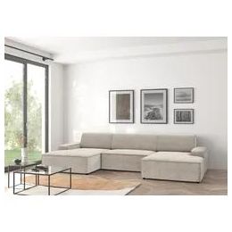 Wohnlandschaft Trendmanufaktur "Graz, wahlweise mit Sitzvorschub und Bettkasten, U-Form, Breite 329 cm", beige (cream), B:329cm H:73cm T:162cm, 92% Polyester, 8% Polyamid, Sofas, in Cord-, haustierfreundlichem LEO Struktur- oder LUMOS-3D-Bezug
