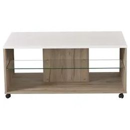 Couchtisch Home Affaire "Bert Kaffetisch, 100 cm, in trendigen Farben, modern", grau (grau eiche, grau eiche, weiß), B:101cm H:45cm T:60cm, Tische, Hochglanzplatte, mit Rollen