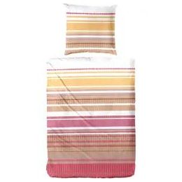 Bettwäsche Primera "Perkal-Bettwäsche Summer Stripe", rot, B/L: 135cm x 200cm, 1 Stk., 1 Stk., Perkal, B/L: 80cm x 80cm, 2 Stk., Perkal, Obermaterial: 100% Baumwolle, Bettwäsche, mit modernen Streifen