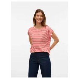 Véro Moda Rundhalsshirt VERO MODA "VMAVA PLAIN SS TOP STRIPE GA JRS NOOS", Damen, Gr. M, dubarry stripes:pristine, Jersey, Obermaterial: 95% Lyocell, 5% Elasthan, gestreift, normal, Rundhals, Shirts