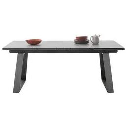 Esstisch MCA furniture "NARBONNE Kufentisch 200-300 cm", grau (hellgrau, schwarz matt lackiert, hellgrau), B:200cm H:76cm T:100cm, Keramik / Sicherheitsglas schwarz lackiert / 13 mm, Metall;Gestell: Metall, schwarz matt lackiert mit Keramik, Tische, Keramik,Metall,Stirnauszug,ausziehbar,Tischplatte 13 mm,10-12 Personen