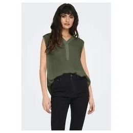 Blusentop Only "ONLJETTE – Blusentop mit V-Ausschnitt und Knopfleiste", Damen, Gr. 40L, grün (grape leaf), Web, Obermaterial: 100% Viskose, unifarben, regular fit Po-bedeckend, V-Ausschnitt, Blusen, regular fit, modisch, Web, Viskose, V-Ausschnitt