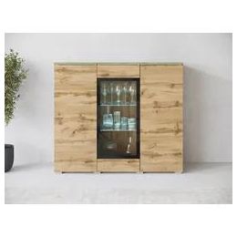 Highboard Inosign "Vera", braun (votan eichefarben), B:120cm H:103,3cm T:39,5cm, Sideboards, Highboard mit 4 Türen, 9 Fächern, verglasten Türen