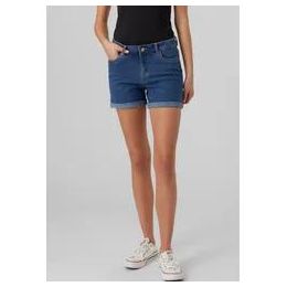 Véro Moda Jeansshorts VERO MODA "VMLUNA MR FOLD SHORTS MIX GA NOOS", Damen, Gr. L (40), N-Gr, blau (medium blau denim), Denim/Jeans, Obermaterial: 72% Baumwolle, 26% Polyester, 2% Elasthan, unifarben, slim fit kurz, Jeans, mit Umschlagsaum