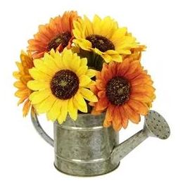 Kunstblume I.GE.A. "Sonnenblumen in Gießkanne", gelb (gelb, orange), B:25cm H:21cm L:20cm, Polyester, Kunstpflanzen, Herbstgesteck Herbstliche Blumen