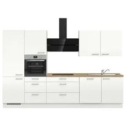 Küchenzeile Nobilia ""Laser II", Ausrichtung wählbar, Breite 330 cm", weiß (küche: weiß, korpus: alpinweiß, arbeitsplatte: eiche havanna nachbildung), B:330,3cm H:216,6cm T:60cm, Komplettküchen-Sets, vormontiert, wahlw. mit unterschiedlichen E-Geräten-Sets