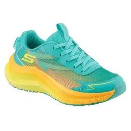 Sneaker Skechers "MAX CUSHIONING ASCENDER", Kinder, Gr. 34, gelb (hellblau, gelb), Lederimitat, Mesh, kontrastfarbene Details, Schuhe, Trainingsschuh mit dämpfender Laufsohle, Größenschablone zum Download