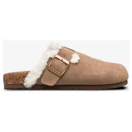 Hausschuh Roxy "ZELIAH", Damen, Gr. 38, beige (taupe), Leder, Schuhe, gefütterte Pantolette